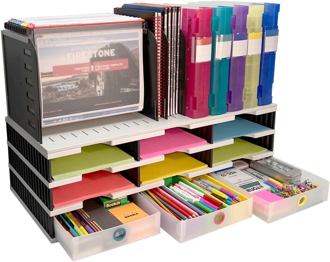 Amazon.com : Desktop Organizer 9 Letter Tray Sorter with Hanging File ...