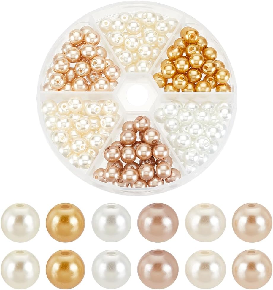 Amazon.com: PH PandaHall 150pcs 8mm Glass Pearls 6 Metallic Color ...