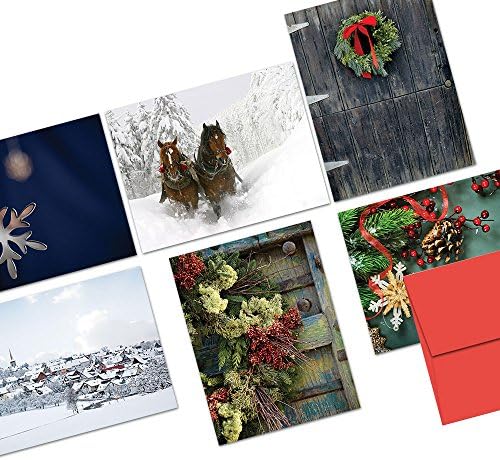 Amazon.com: Note Card Cafe Christmas Card Assortment with Red Envelopes ...