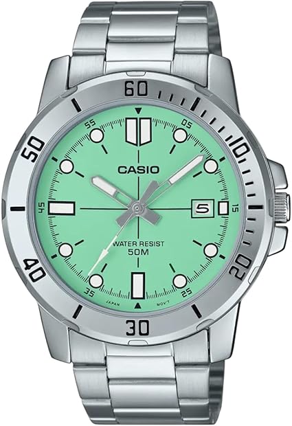 Amazon.com: Casio Gents Watch Teal Dial Silver Band, Teal, Sport ...