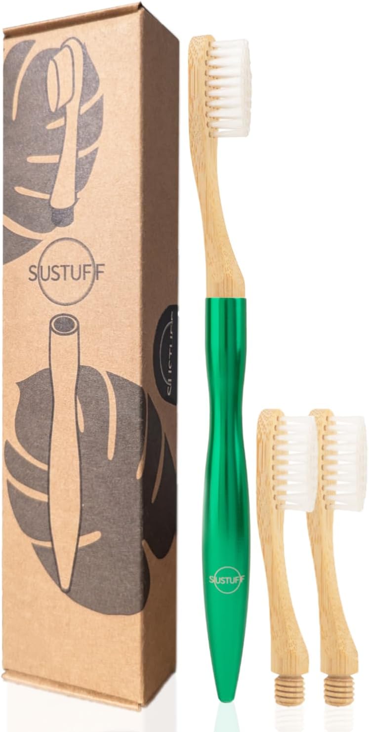 Sustuff | 3 Bamboo Toothbrushes with Medium Plant-Based Bristles ...
