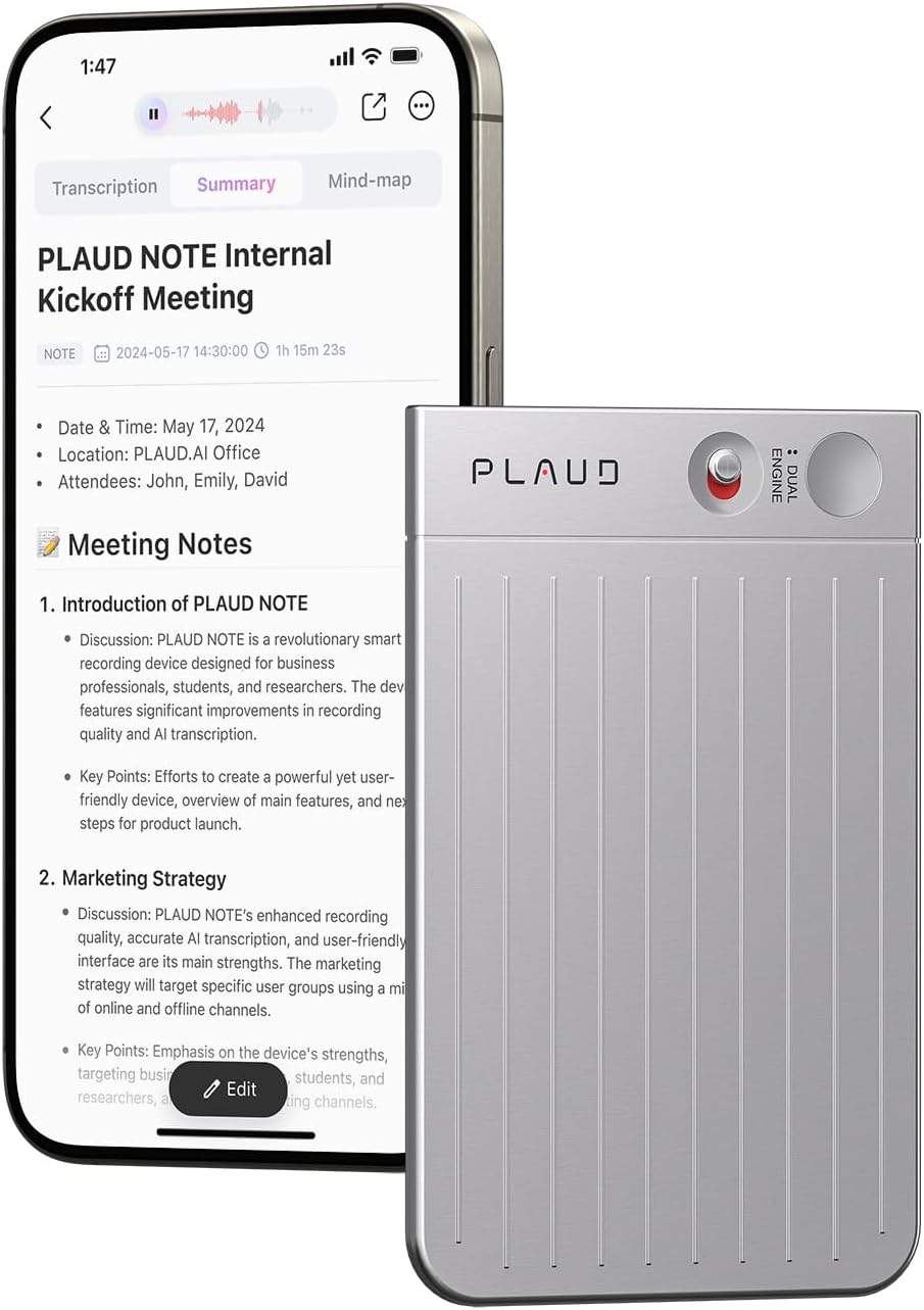 AI Voice Recorder, PLAUD Note Voice Recorder w/Case, App Control, Transcribe & Summarize with AI ...