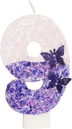 Amazon.com: Number 9 Candles,Purple Butterfly Candles 9 Large 9th Year ...