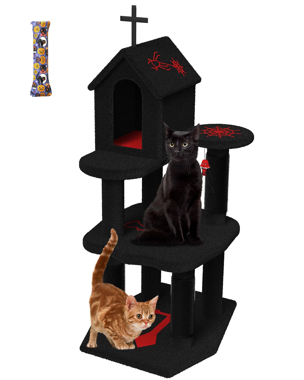 JISSBON Gothic Cat Tree 125cm, Halloween Cat Tower for Indoor Cats with ...
