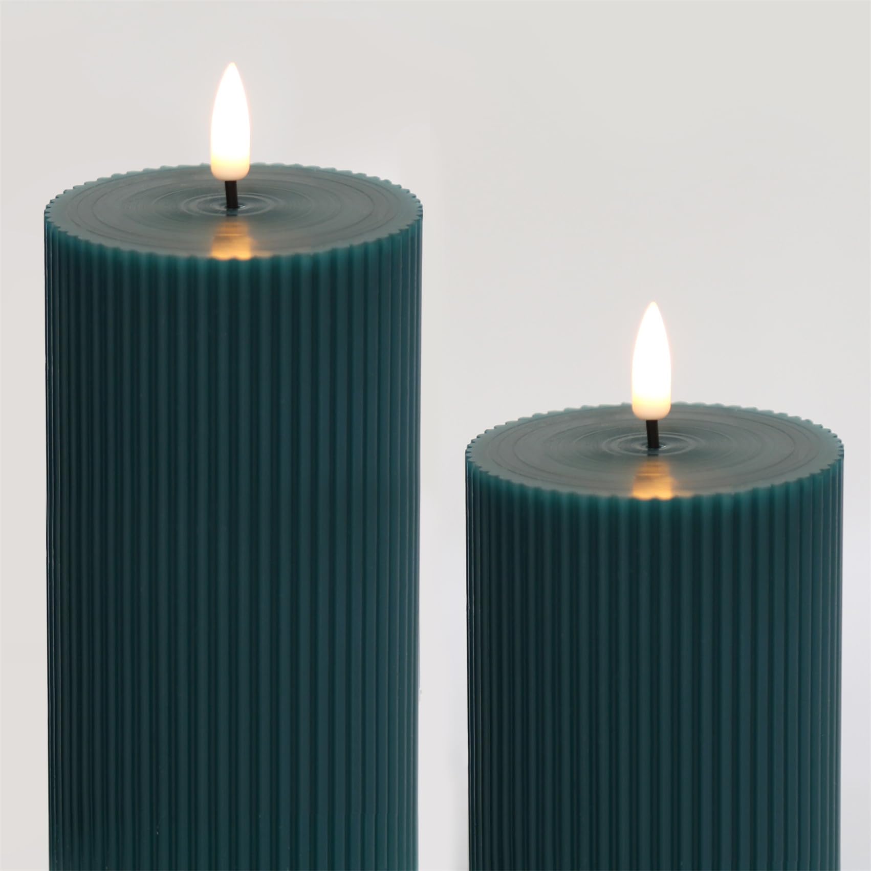 Girimax Teal Ribbed Flameless Pillar Candles with Remote, 2 Pack ...