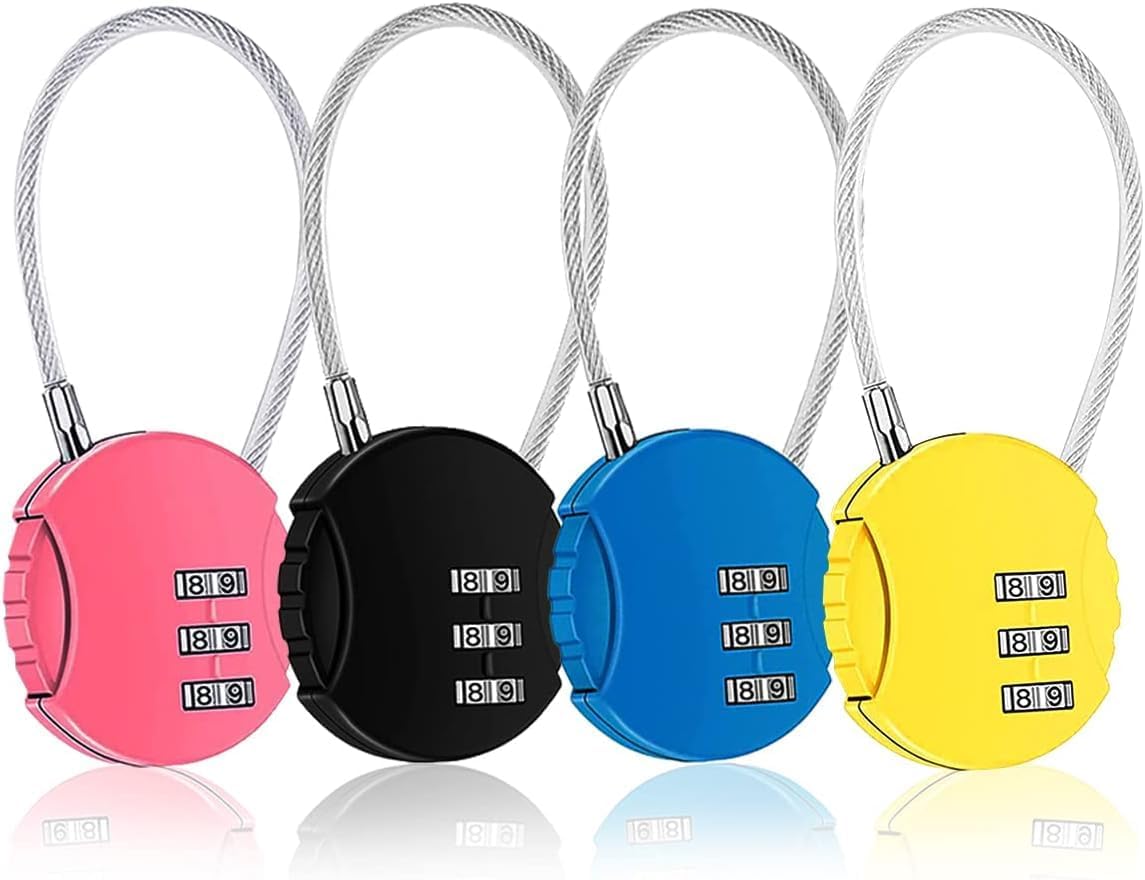 4 PCS Small Combination Cable Padlock, 3 Digit Padlocks with Code ...