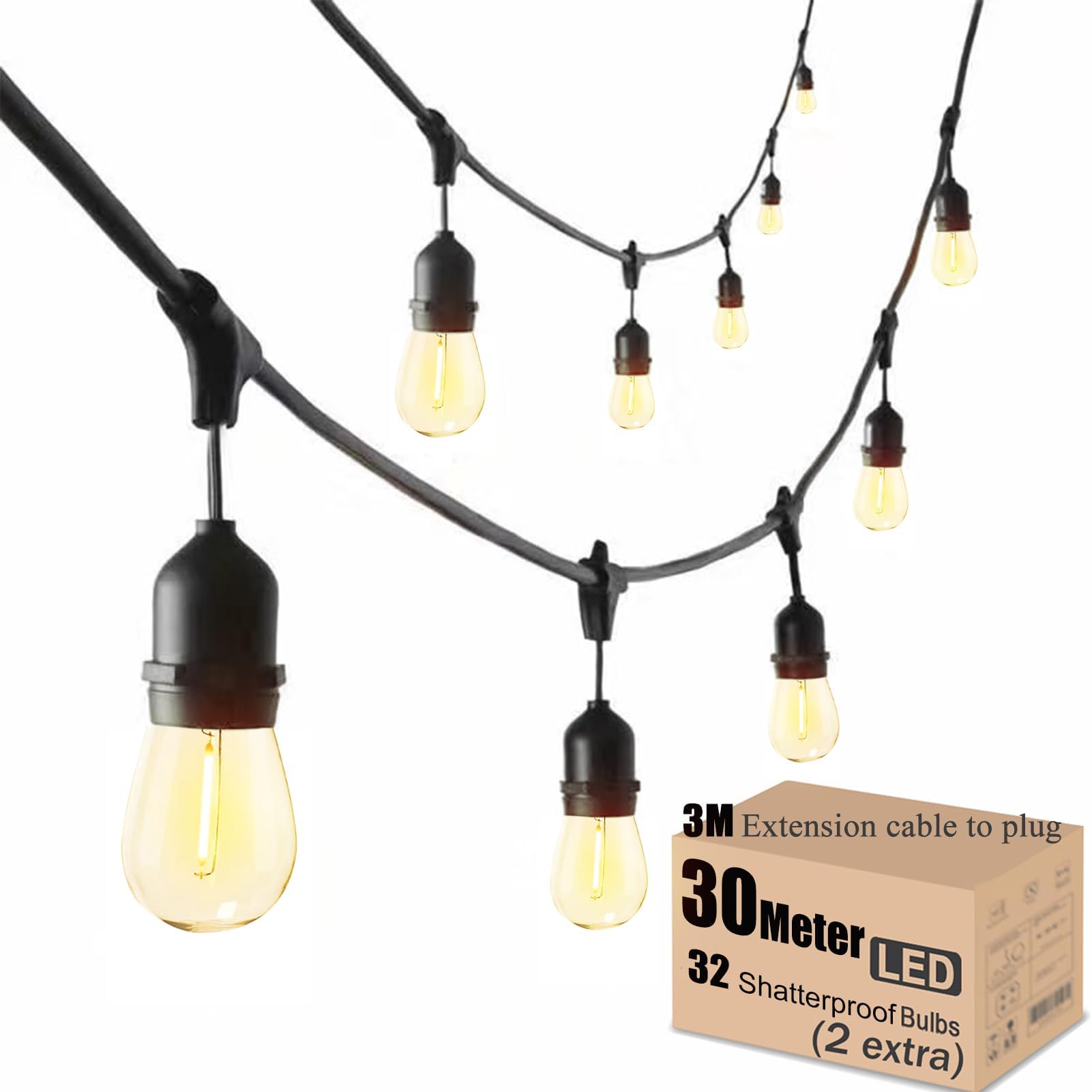 Festoon Lights Outdoor LED Mains 30 Meters Outdoor String Lights 30 E27 ...