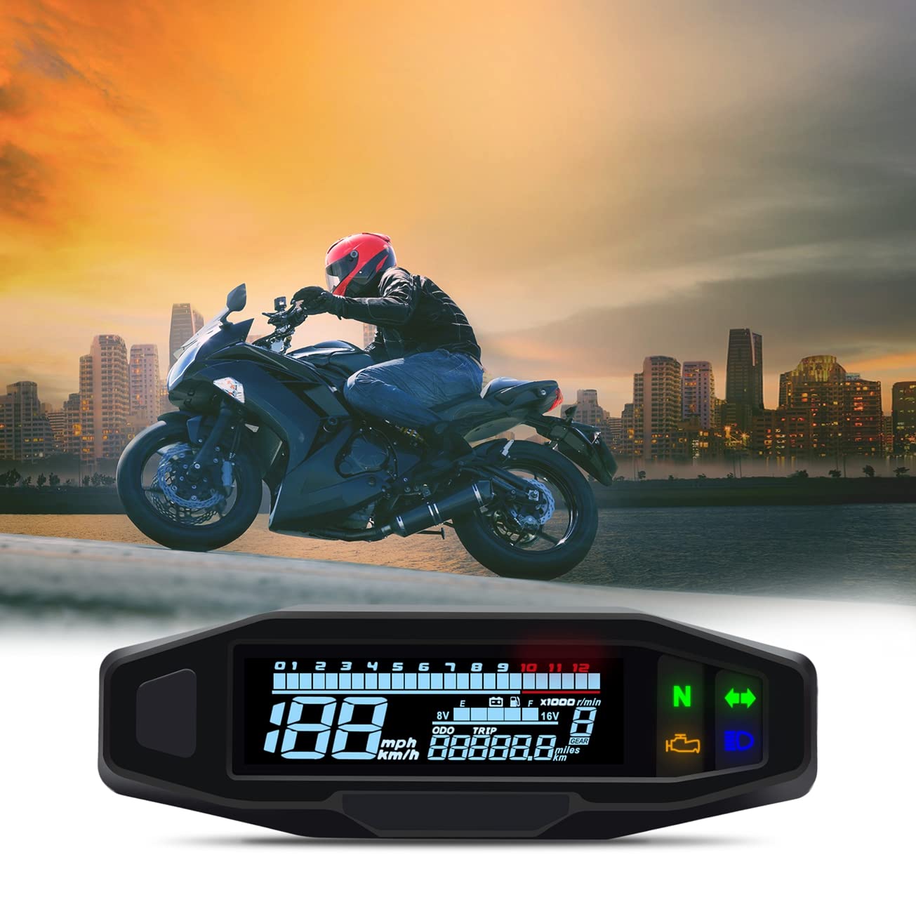 KAOLALI Digital Speedometer RPM Motorcycle Speedometer Tachometer Gauge ...
