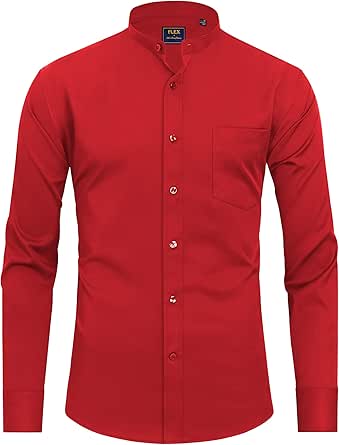 J.Ver Men's Banded Collar Dress Shirts Mandarin Collar Long Sleeve Slim ...