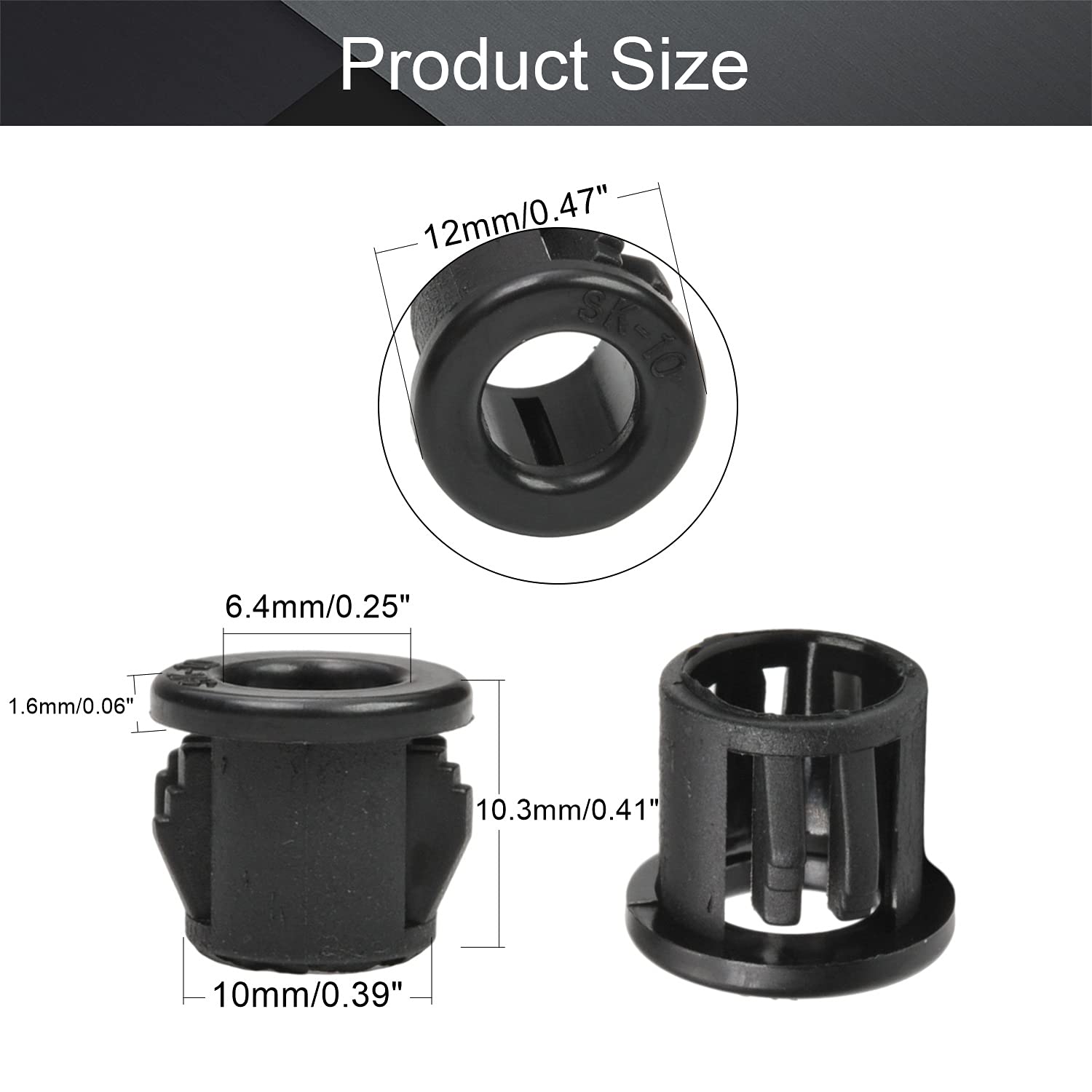Snapklik.com : 200Pcs Cable Snap Bushing Grommets 10mm/0.39" Mounted ...