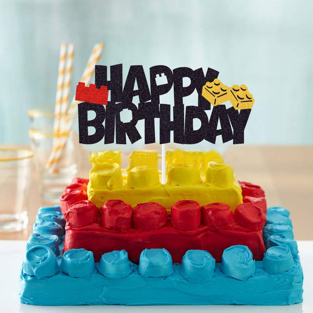 Snapklik.com : Building Blocks Cake Topper Glitter Happy Birthday Cake ...