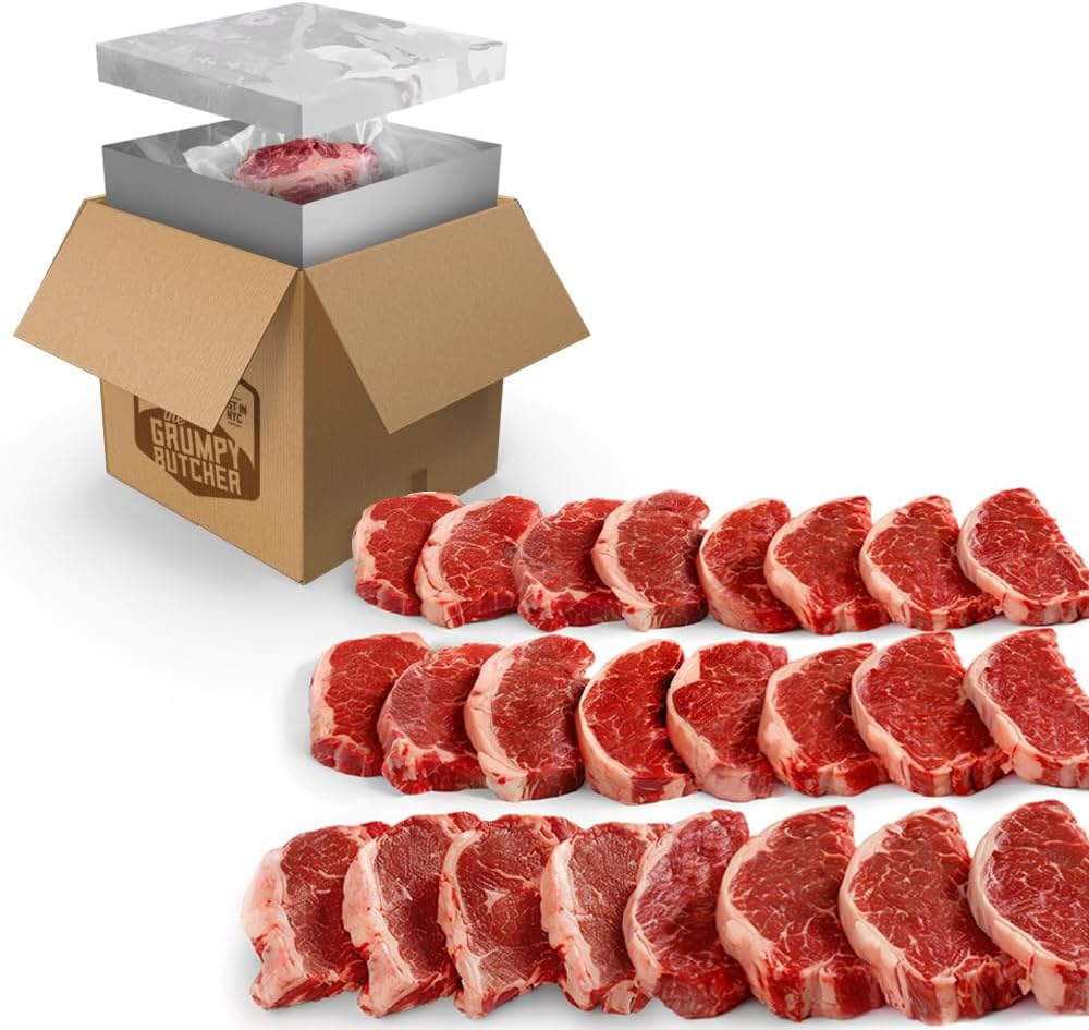 Amazon.com: Grumpy Butcher New York Strip Steaks, 32 Pack (10 oz each ...