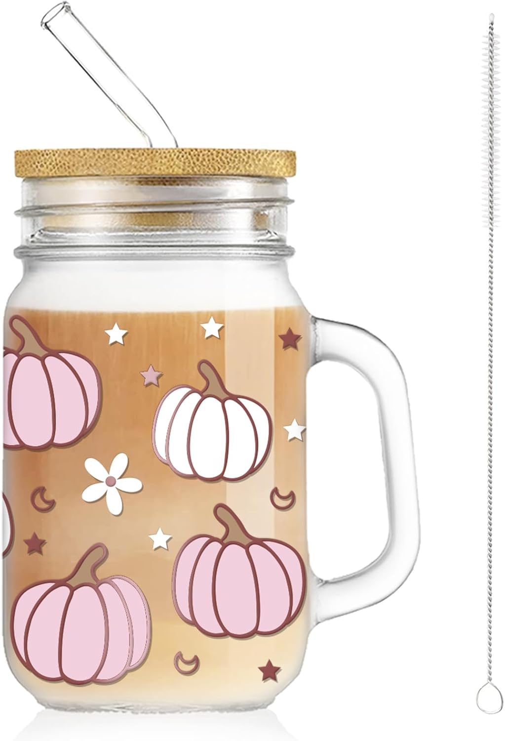 Amazon.com: Whaline Fall Mason Jar Mug with Handle 18oz Pumpkin Flower ...