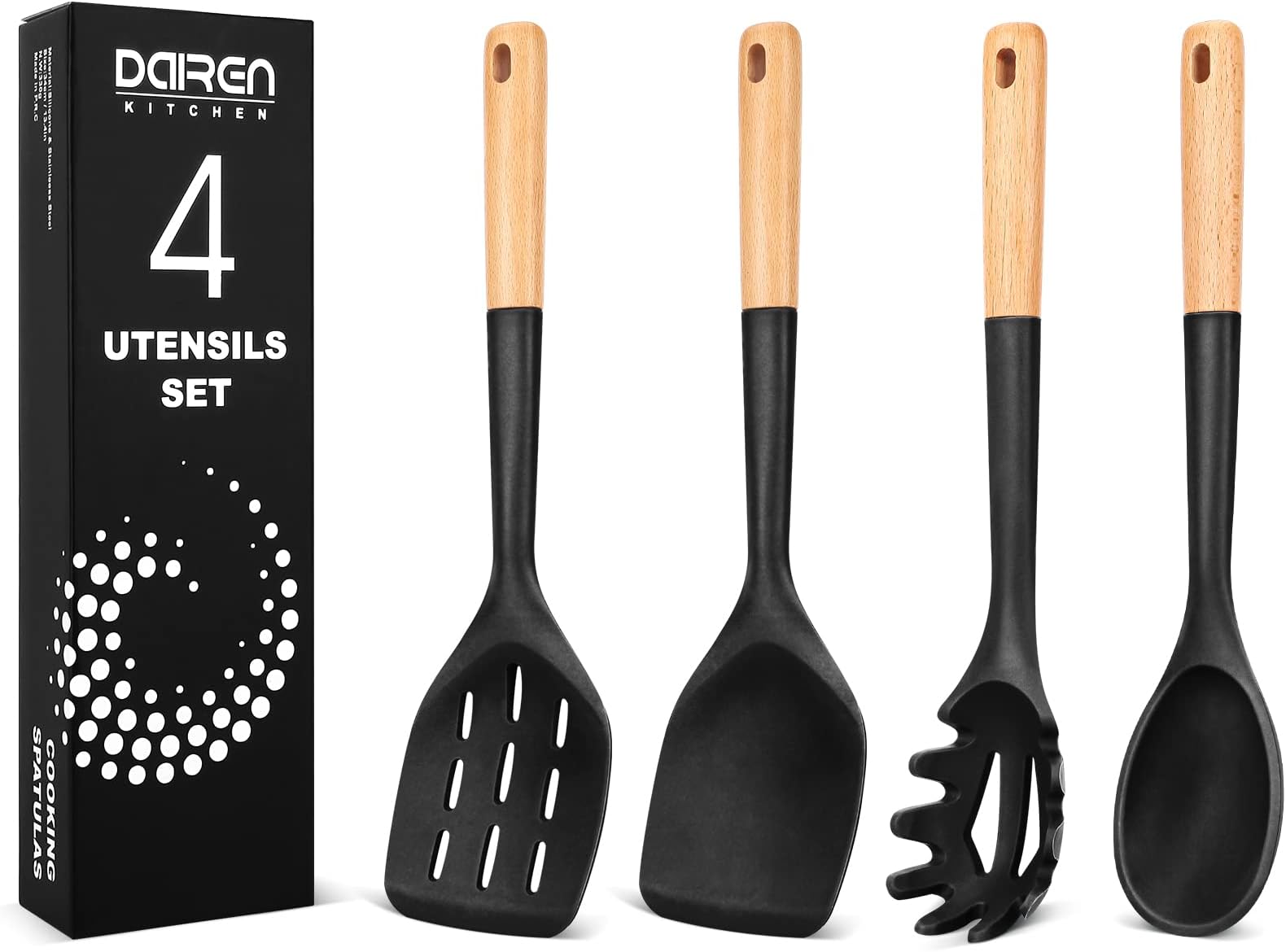 Amazon.com: Silicone Cooking Spatulas and Spaghetti Spoons, 4 Pack Heat ...