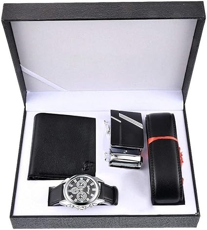 Souarts Mens Watch Set Artificial Leather Quartz Analog Wrist Watch ...