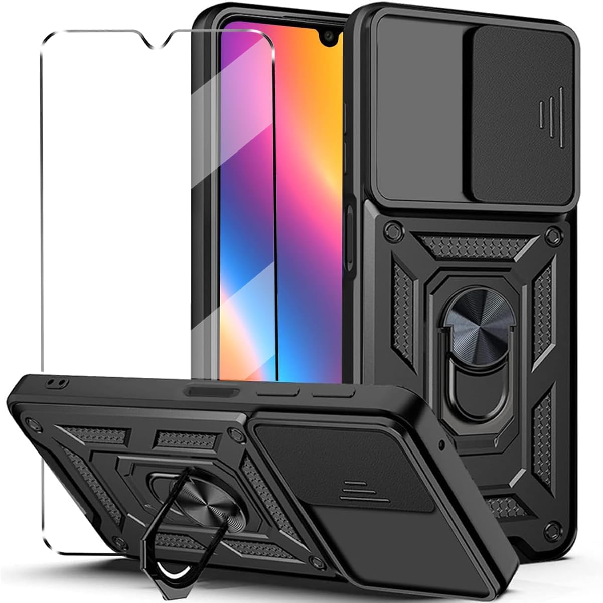 2-in-1 Case for Honor X6B Tempered Glass Case with Slide Camera ...