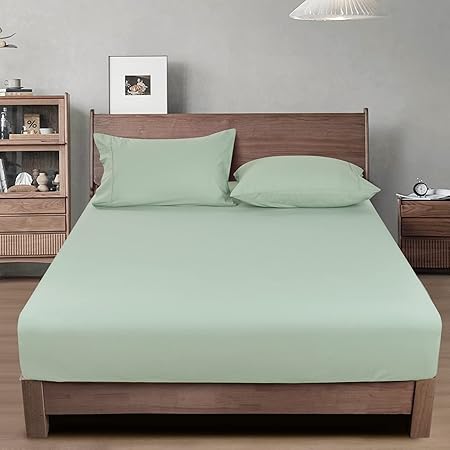 Amazon.com: PHF 100% Washed Cotton Fitted Sheet King Size - Linen Like ...