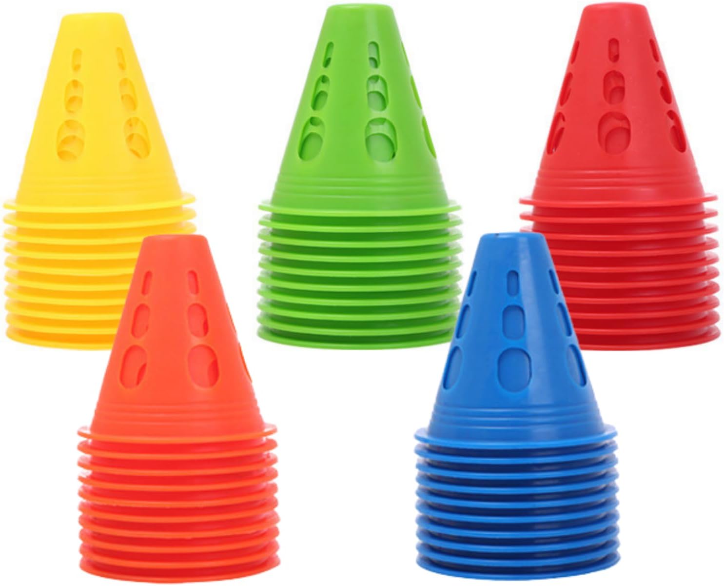 Amazon | Quikaboo マーカーコーン ミニ サッカー 50枚 5色セット カラーコーン 三角コーン マーカー コーン ミニコーン 穴あき 軽量 運動会 スポーツ用品 ...