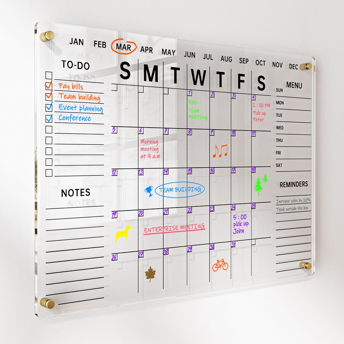 Acrylic Wall Calendar with Dry Erase Surface | 28x20" Clear Monthly ...