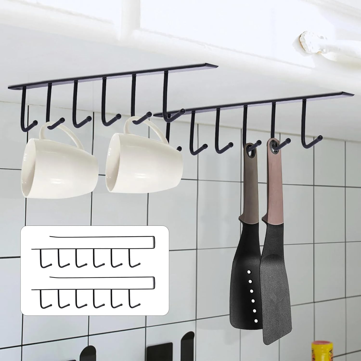 DUYIWAA 2 ganchos para cocina, 6 ganchos, debajo del estante, gabinete ...