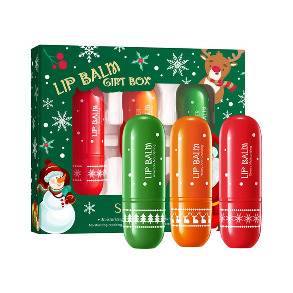 Amazon.com : Wenrny Christmas Lip Balm Gift Set,3 Fruit Flavors ...