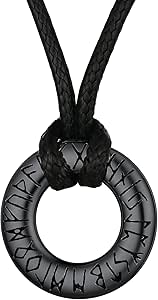 Viking Runes Necklace with Leather Neck Chains Black Stainless Steel ...