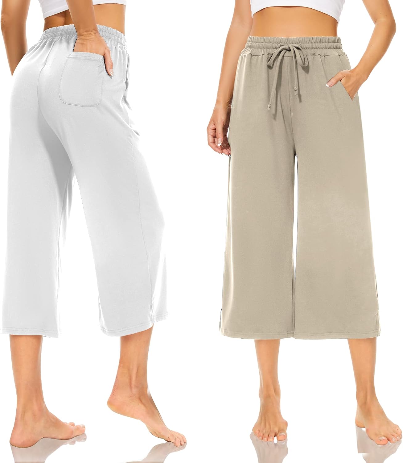 Amazon.com: SUNYAA White Capris Pants and Khaki Capris Pants for Women ...
