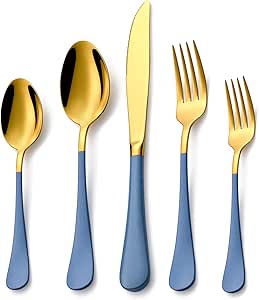 Amazon.com | Lekoton 20 Piece Gold and Blue 18/0 Flatware Utensil Set ...