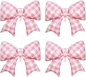Amazon.com: Pink Plaid Bow Foil Balloons Large Checkered/Gingham Bow ...