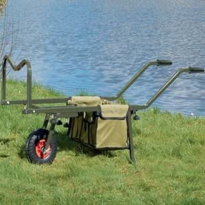 Fishing Trolley Pneumatic Wheel Folding Barrow Cart with Bag Adjustable ...