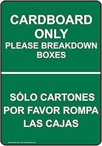 Amazon.com : Cardboard Only Please Breakdown Boxes Bilingual Sign NHB ...