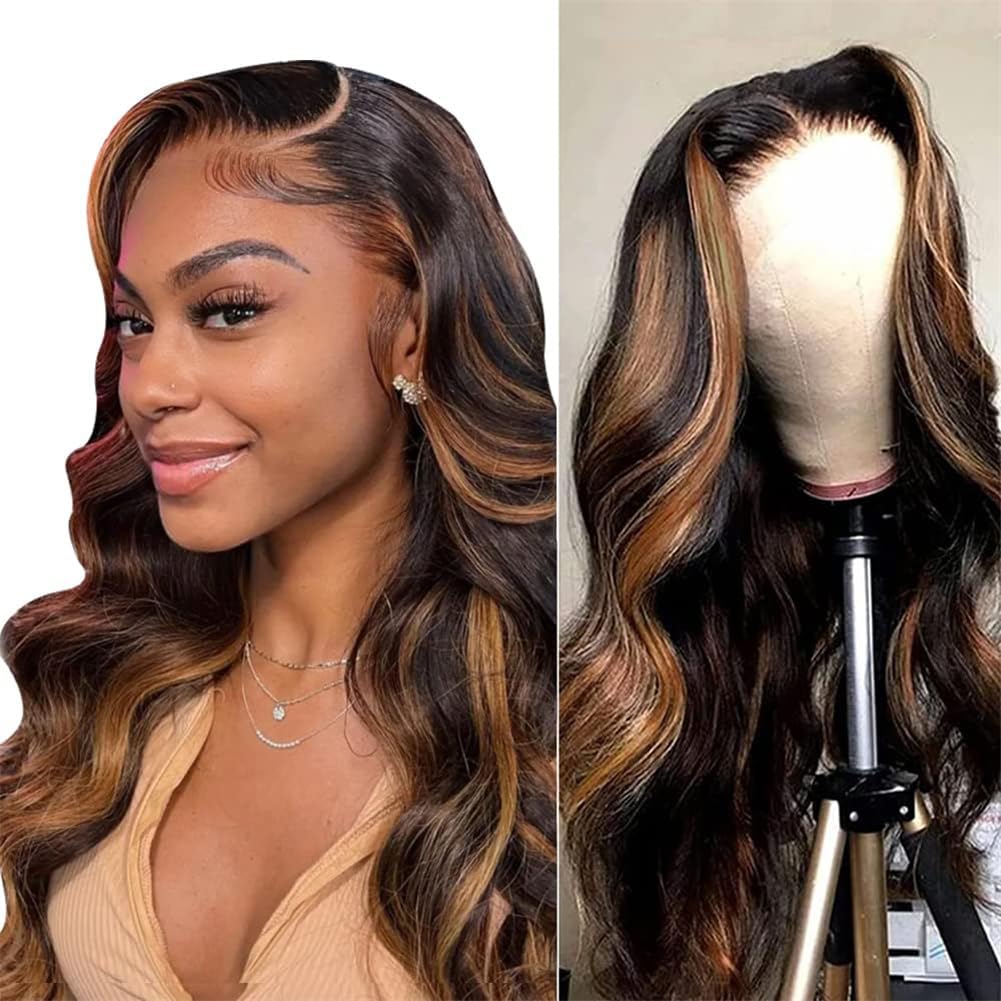 Amazon.com : Alexa Highlight Lace Front Wigs Human Hair Ombre Brown ...