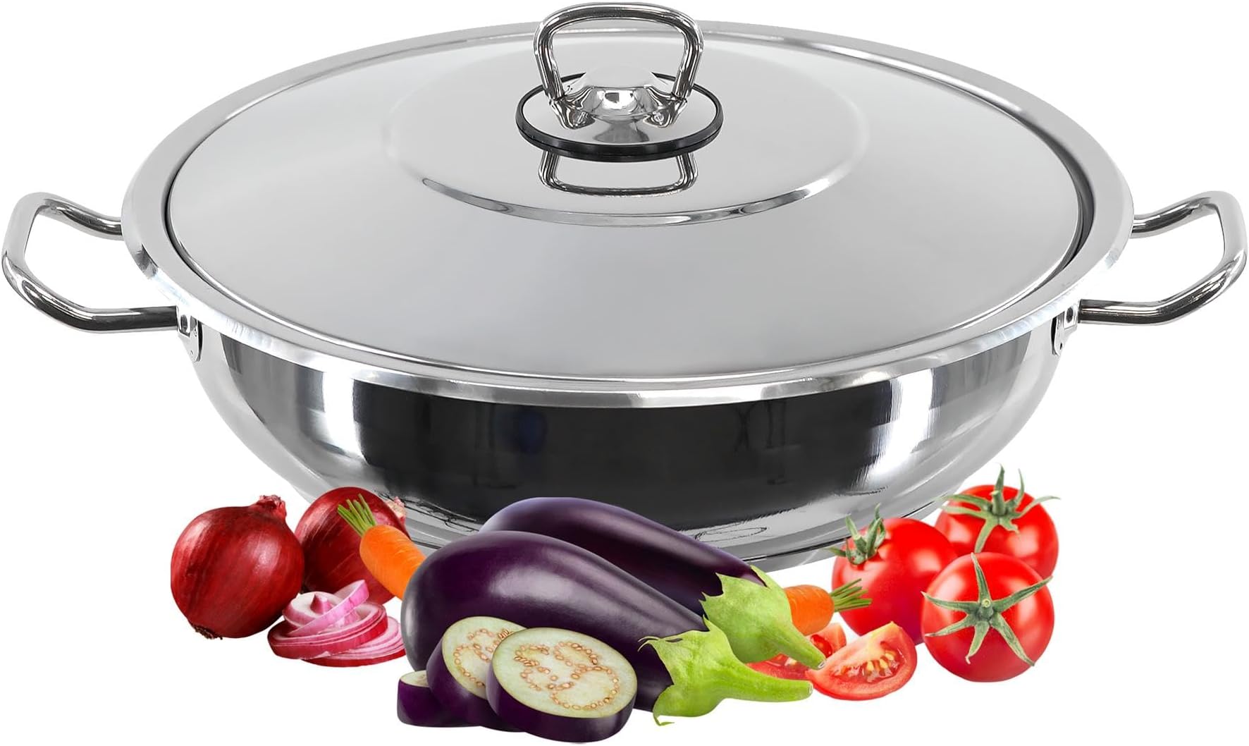 Gastro Premium Shallow Casserole Pot with Lid Stainless Steel Pan ...