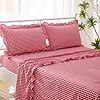 Amazon.com: K MASANIJI Red White Plaid Ruffle Sheets Queen Size 4-Piece ...