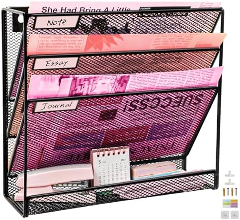 Amazon.com : ideallife 3 Pockets Mesh Wall File Holder Organizer with ...