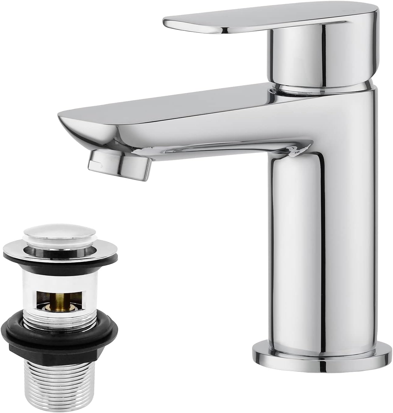 Black Basin Taps with Pop Up Waste, BATHWEST Modern Monobloc Chrome ...