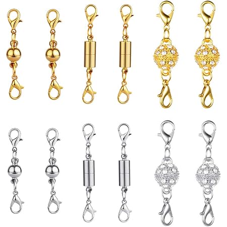 Amazon.com: 12 PCS Silver Magnetic Jewelry Locking Clasps Necklace ...