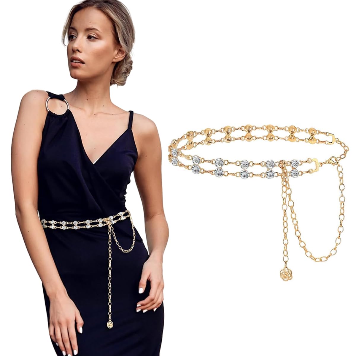 Venzina® Waist Chain for Women, Golden Waist Belt for Women Dresses, Rhinestone Women Belt Waist ...