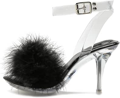 Amazon.com | omthaka Women's Fuzzy Clear Heels Ankle StrapStilettos ...