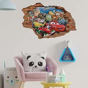 Amazon.com: 3D Cars Wall Stickers Removalble Break Through The Wall ...