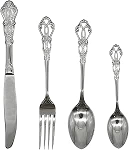 Amazon.com | Pinenjoy 4Pcs Antique Baroque Silverware 18/10(304) Stainless Steel Vintage Hollow ...