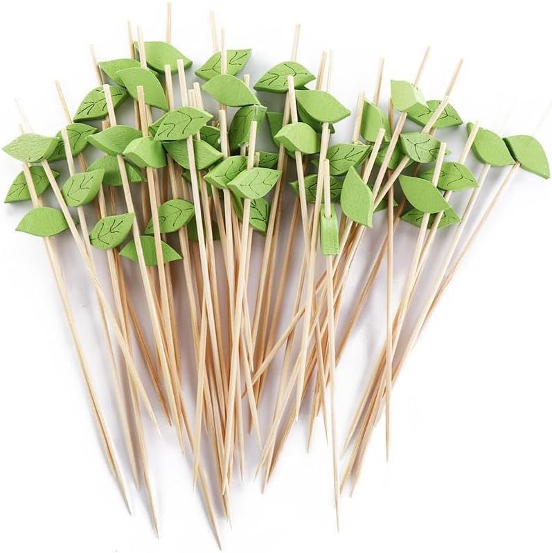 Amazon.com | 100 Pcs Green Leaf Cocktail Picks, 4.7" Bamboo Fancy ...