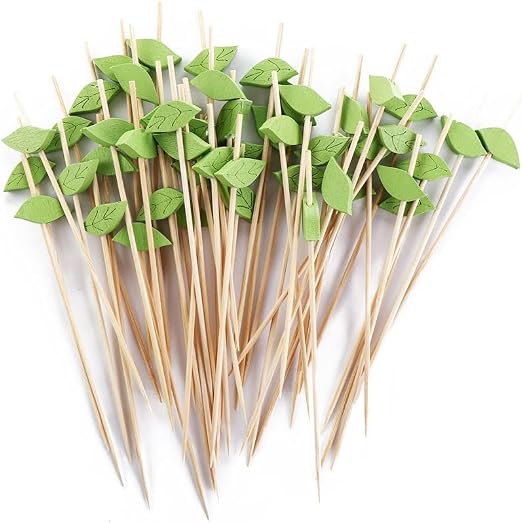 Amazon.com | 100 Pcs Green Leaf Cocktail Picks, 4.7" Bamboo Fancy ...