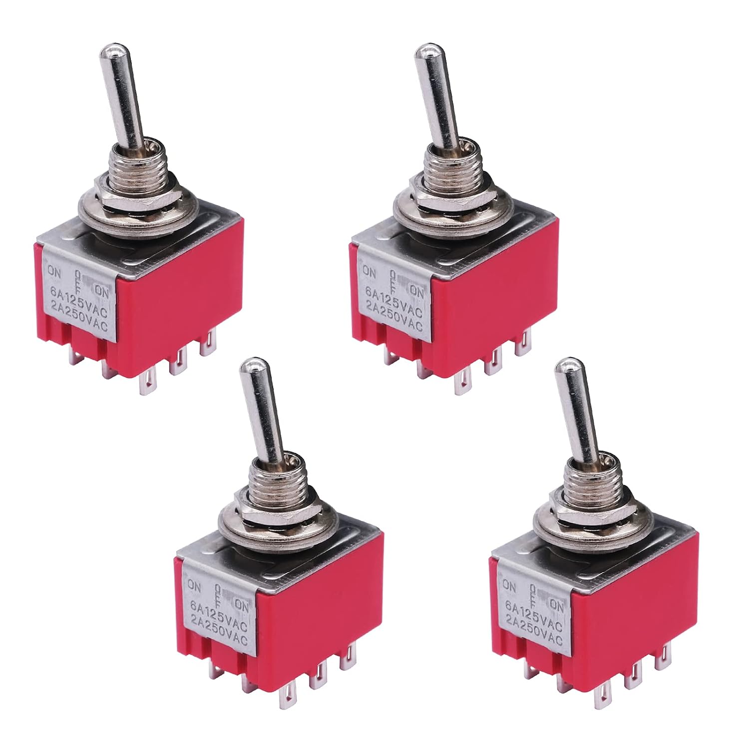 mxuteuk 4pcs 3PDT Mini Miniature Toggle Switch 9 Terminal 3 Position ON ...
