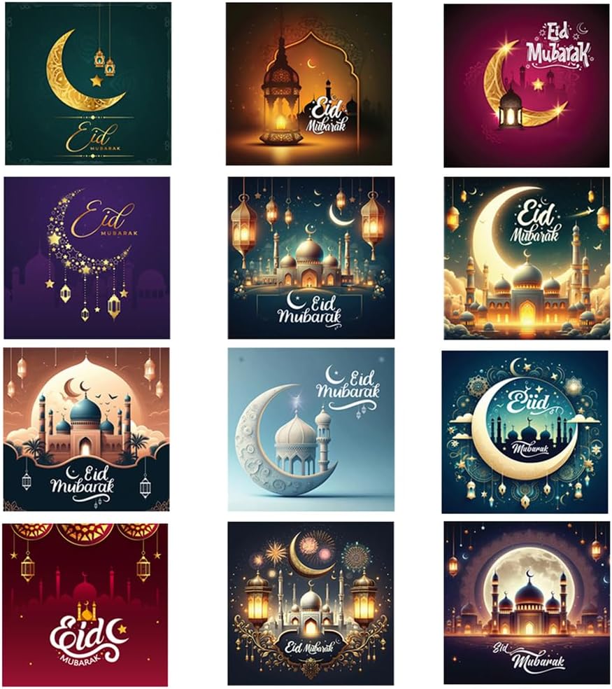 Papa Prints Happy Eid Card Pack of 12 Eid Mubarak Cards Multipack (145 ...