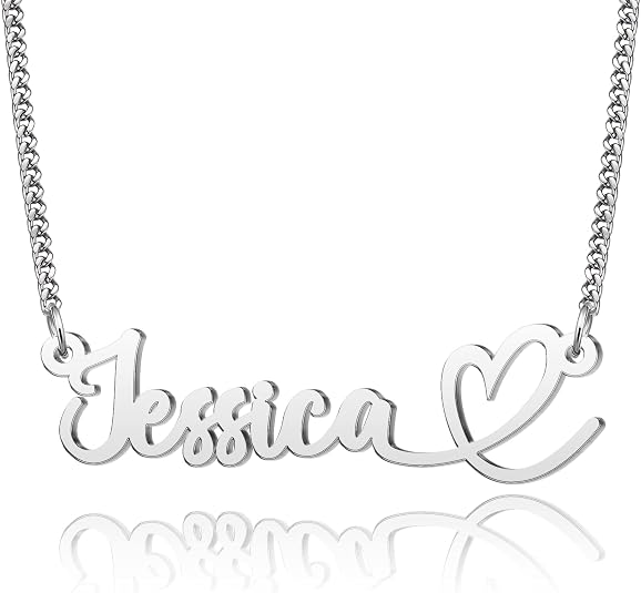 Amazon.com: MiWangLing Jessica Heart Name Necklace Personalized Initial ...