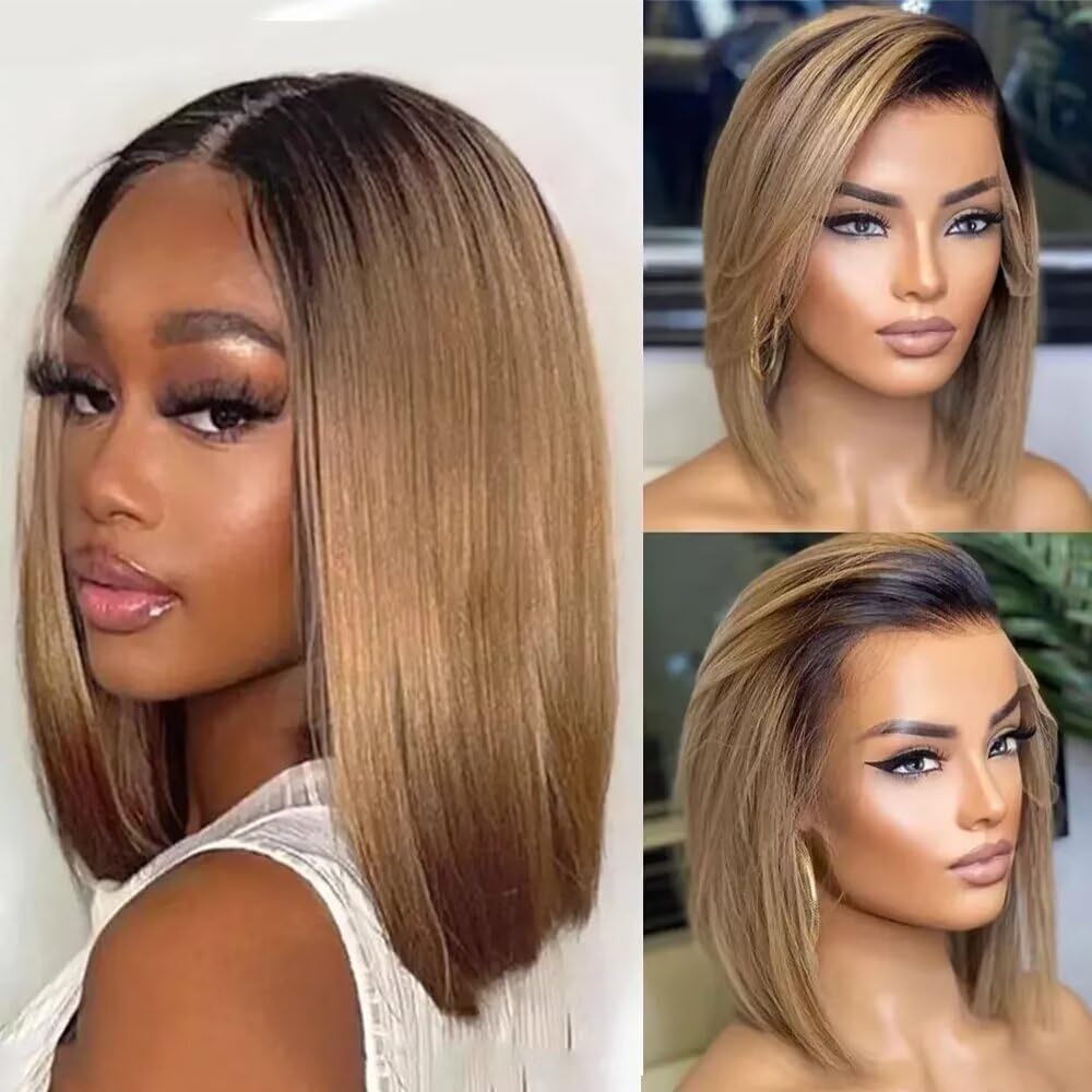 Amazon.com : Ombre Blonde Color Lace Front Human Hair Wig Brazilian ...
