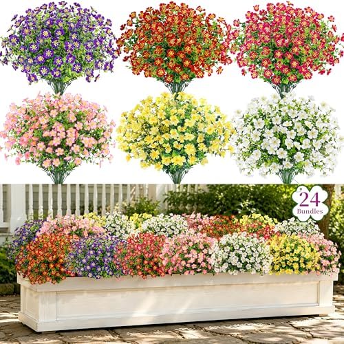 Amazon.com: Der Rose 24 Bundles Fake Flowers Artificial Dasiy Faux ...