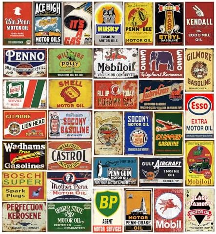 Amazon.com: Panguru Reproduced Vintage Tin Sign Pack, Gas Oil Retro Advert Antique Metal Signs ...