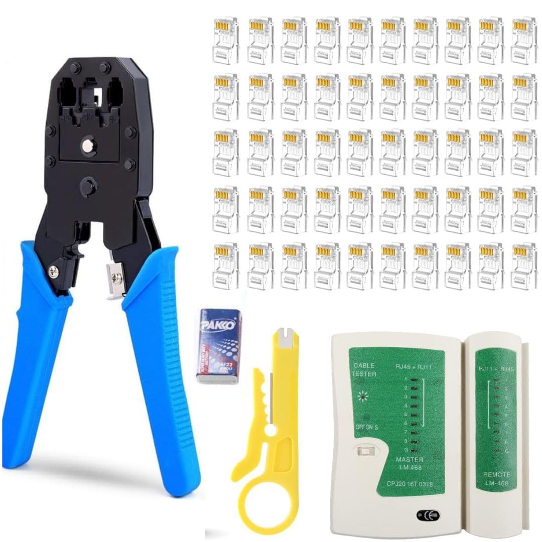 COOLCOLD Tools Kit, Crimp Crimping Tool with 50pcs RJ45 Connectors Cat5 ...